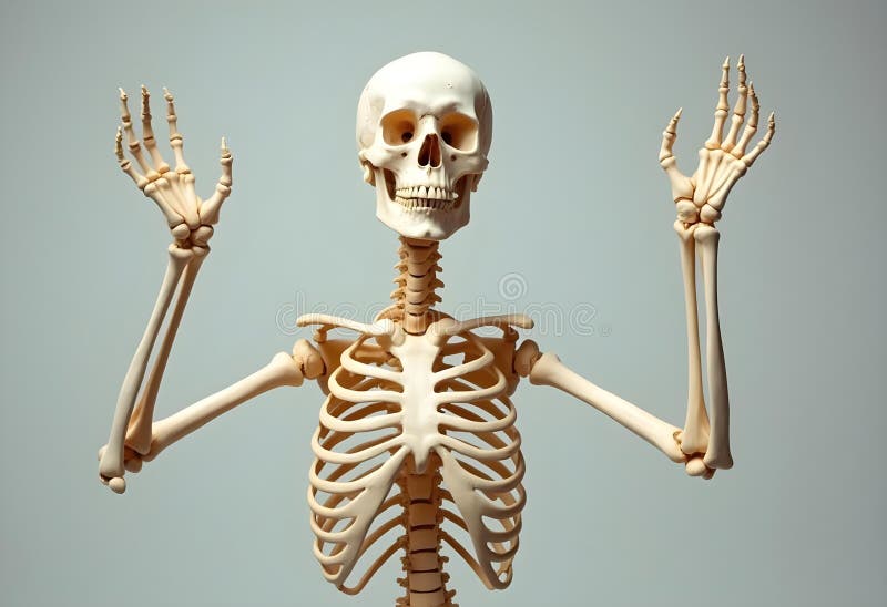 Skeleton Model with Raised Arms, Showcasing Anatomical Structure Stock ...