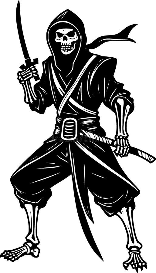 A Skeleton Ninja with a Sword and a Skull Mask Stock Illustration ...