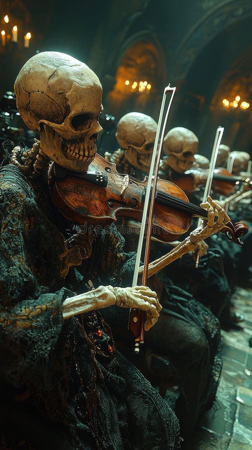Skeleton Orchestra Performing in Gothic Hall Stock Image - Image of ...