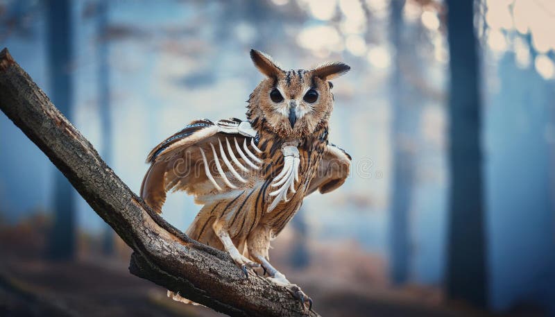 A Skeleton Owl is Perched on a Tree Branch Stock Illustration ...