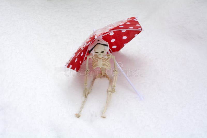 Skeleton with Parasol during Snow Storm Stock Photo - Image of ...