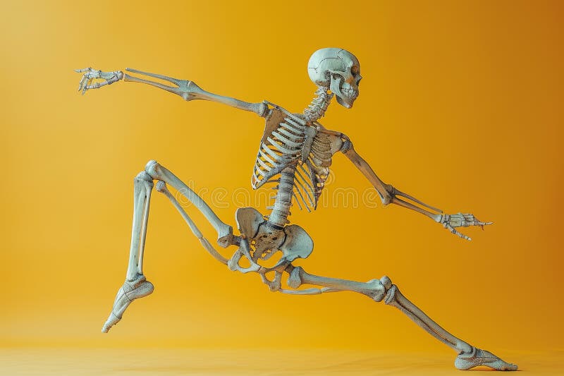 Skeleton Performing a Warrior Pose Against a Bright Background Stock ...