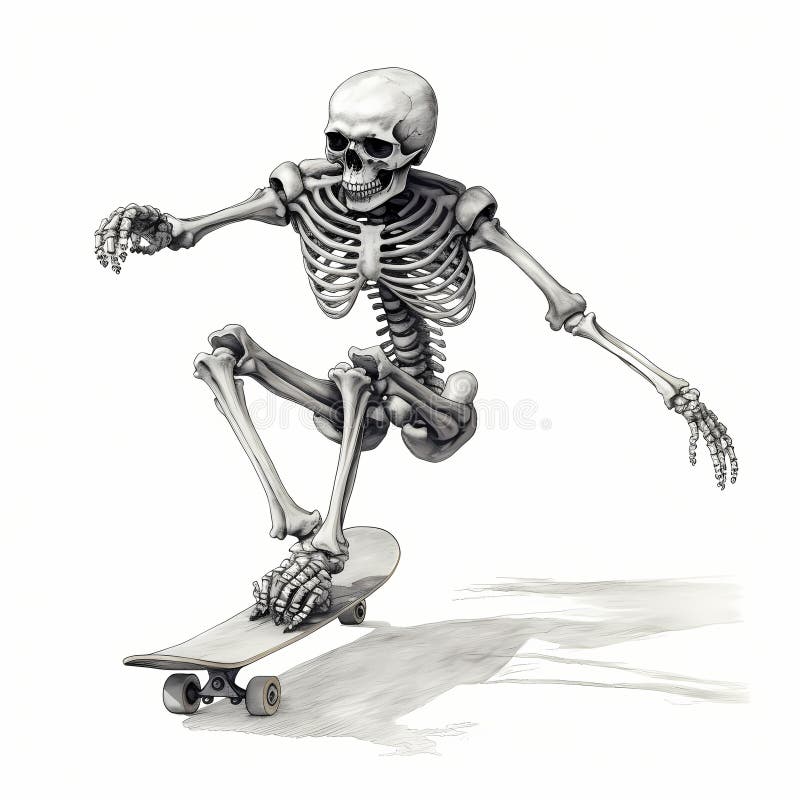 A Skeleton Skating on a Skateboard in a Dynamic Pose Against a White ...