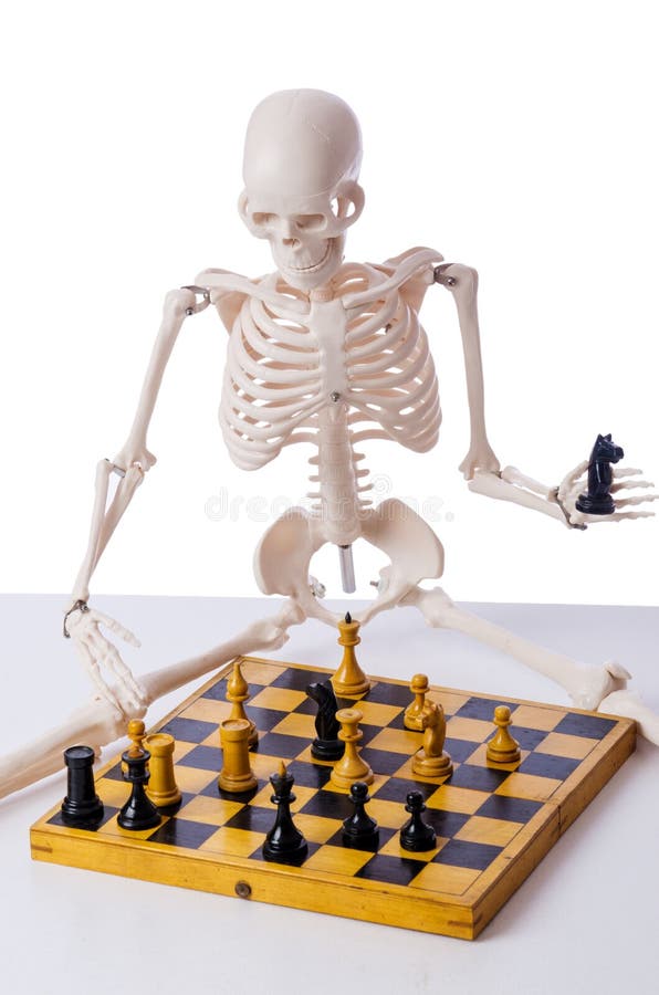 Skeleton Playing Chess Game on White Stock Photo - Image of board ...