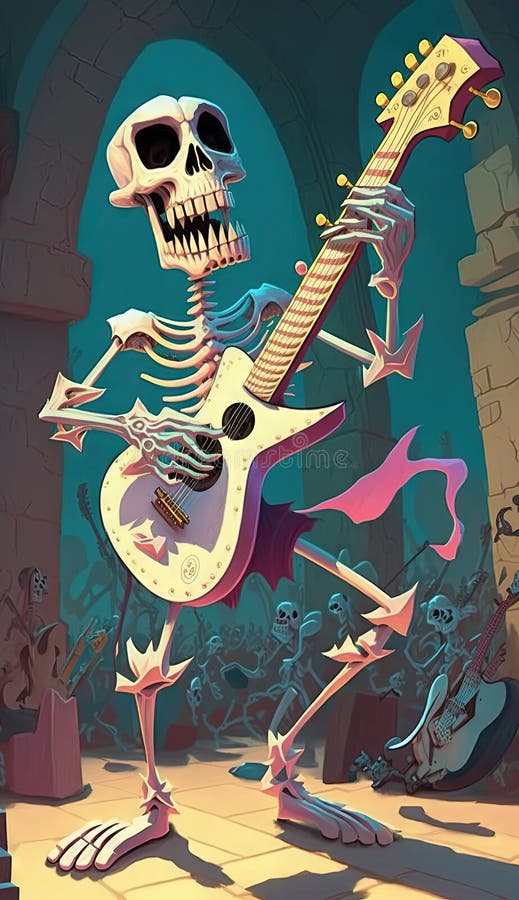 A Skeleton Playing a Guitar in Front of a Group of Skeletons ...