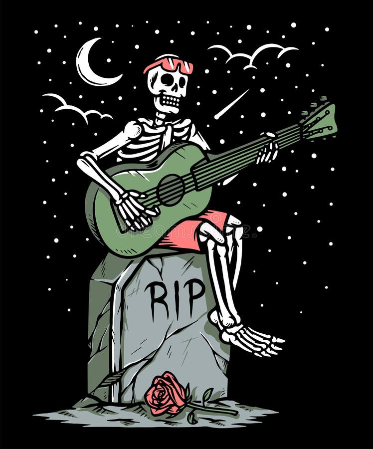 Skeleton Playing Guitar in Grave Illustration Stock Vector ...