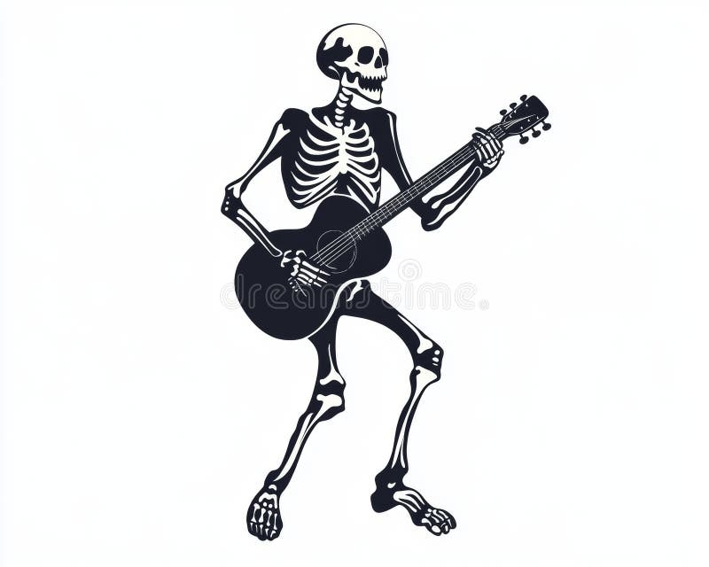 Skeleton Playing Guitar on White Background, Spooky Music Theme ...