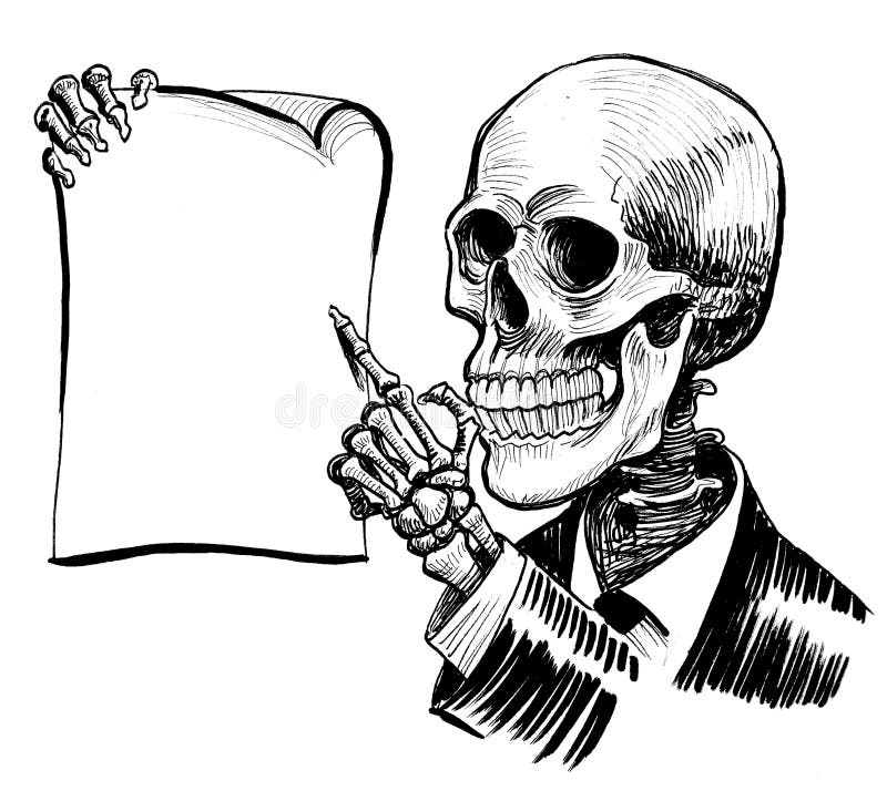 Skeleton Pointing at Blank Sheet of Paper Stock Illustration ...