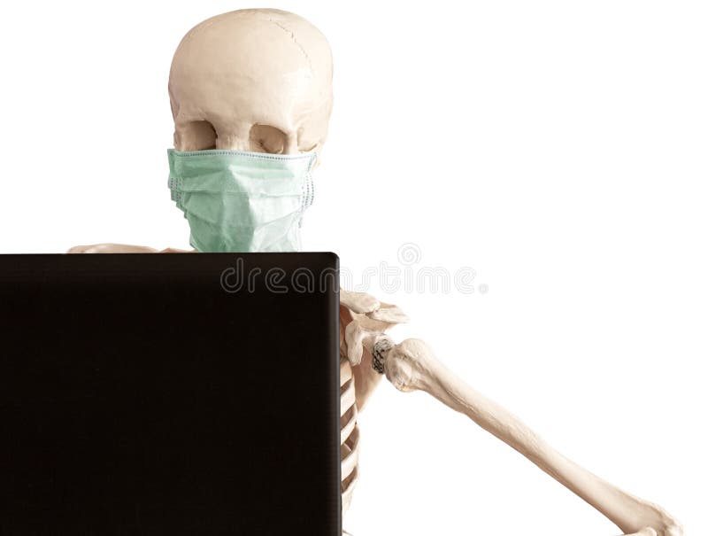 Skeleton in Protective Medical Mask Works with the Laptop Stock Image ...