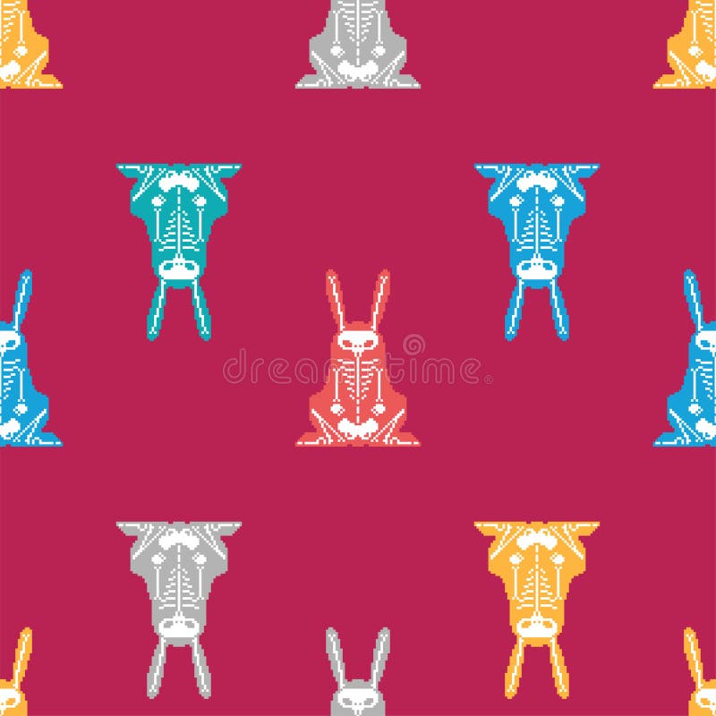 Skeleton Rabbit Pixel Art. 8 Bit Skull Hare Stock Vector - Illustration ...