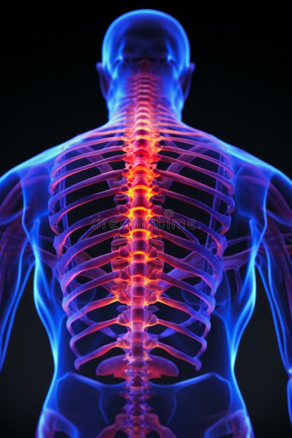Skeleton with Red and Blue Highlighted Back and Neck. Generative AI ...