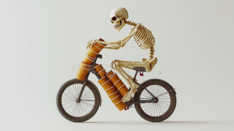 Skeleton Riding a Bicycle while Playing a Drum in a Whimsical Outdoor ...