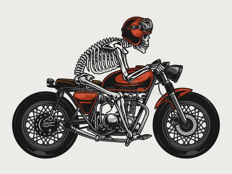 Skeleton Riding Brat Style Motorcycle Stock Vector - Illustration of ...