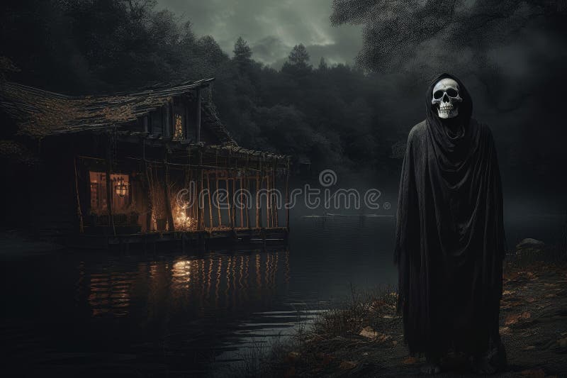 Skeleton Robe Lake. Generate Ai Stock Illustration - Illustration of ...