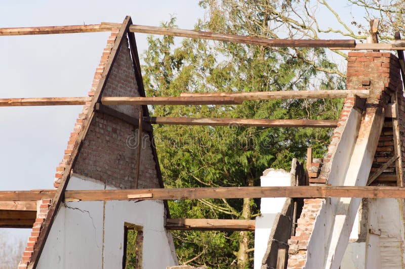 Skeleton of the Roof of a Farm Ruin Stock Image - Image of house, farm ...