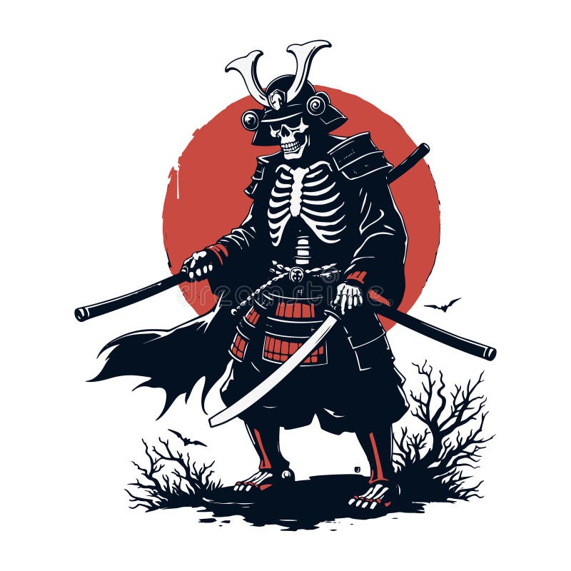 A Skeleton Samurai Warrior Standing Against a Red Moon Backdrop Stock ...