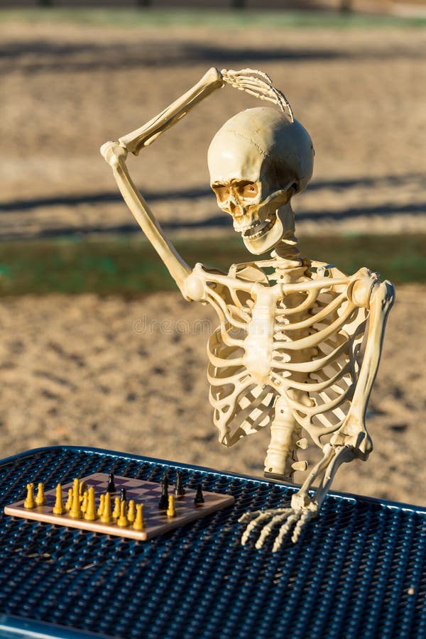 Skeleton scratches head stock image. Image of checkmate - 129505167
