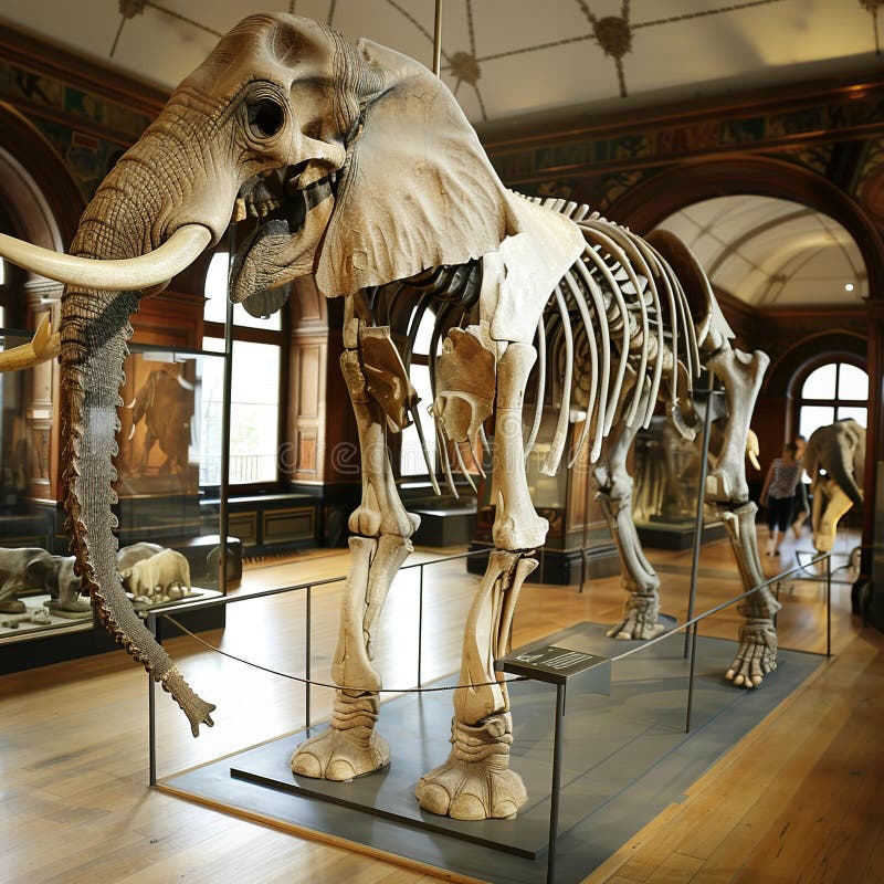 A Skeleton Showcasing an Elephant is Exhibited within a Museum Stock ...