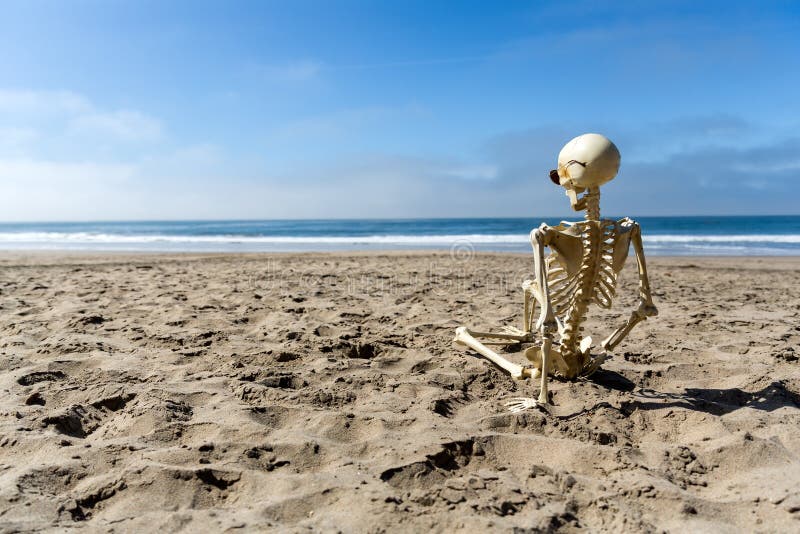 Skeleton on a Beach Towel Relaxing in the Sand on the Coast Stock Image ...