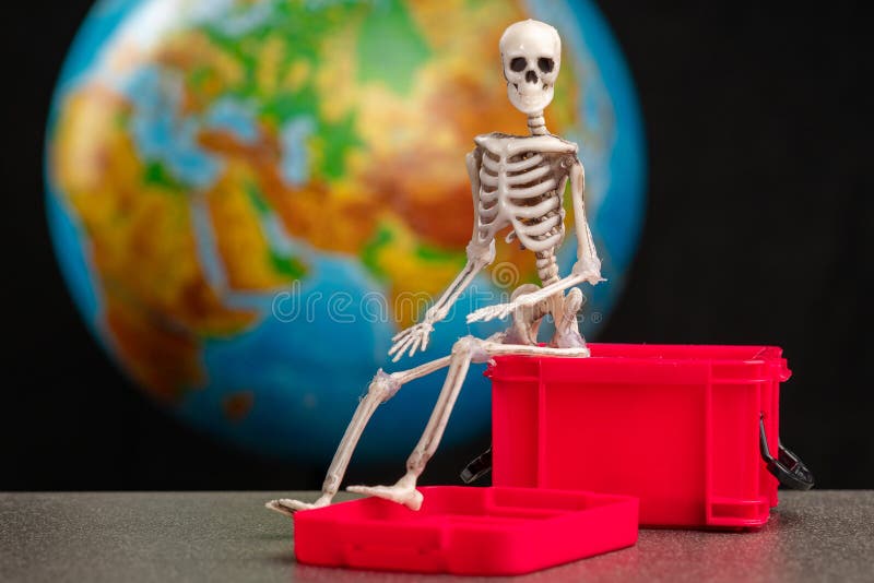 Skeleton Sits On The Beach Watching The Ocean Stock Image - Image of ...