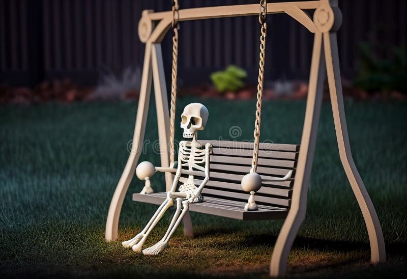 Skeleton Sits on a Wooden Swing on the Grass. AI Generated Stock ...
