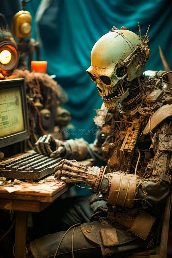 Skeleton Sitting in Front of Computer with Keyboard. Generative AI ...