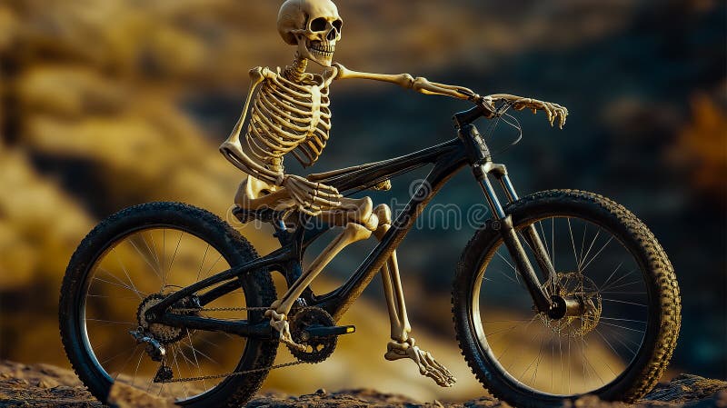 Skeleton Sitting on a Mountain Bike, Facing Forward Stock Illustration ...