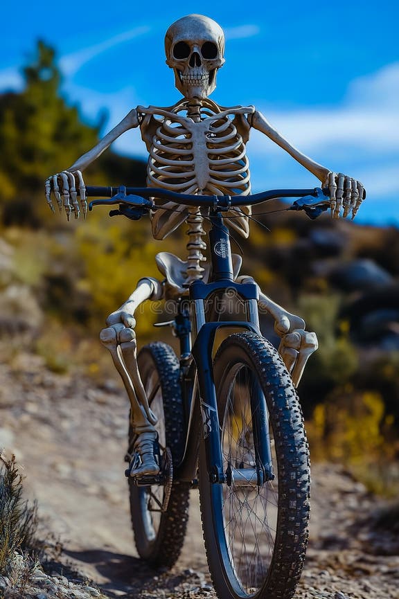 Skeleton Sitting on a Mountain Bike, Facing Forward Stock Illustration ...