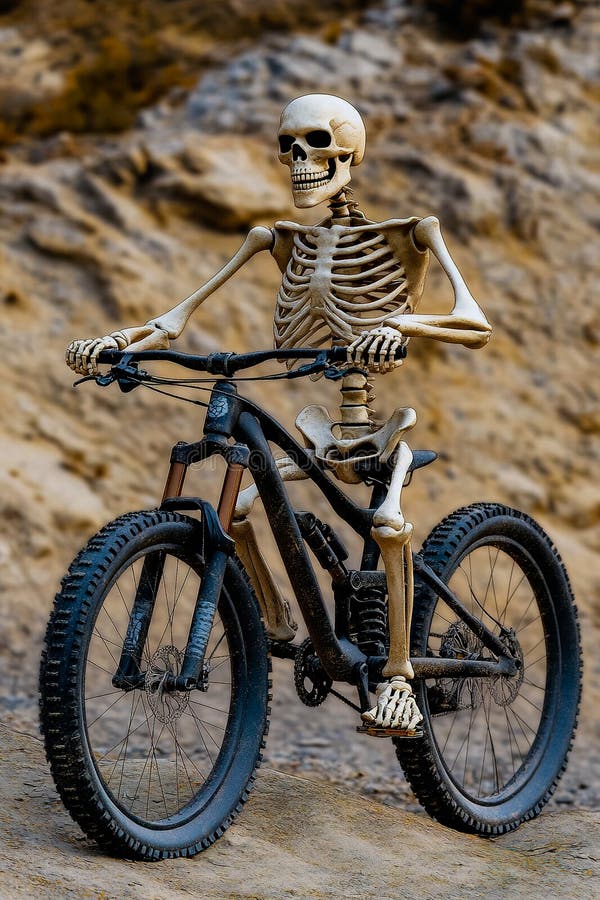 Skeleton Sitting on a Mountain Bike, Facing Forward Stock Illustration ...