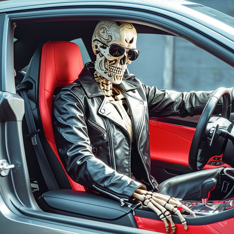 Skeleton Sitting in a Sports Car Stock Photo - Image of driving, wheel ...