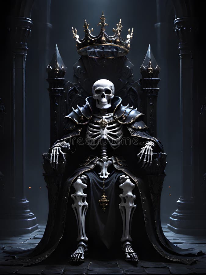 A Skeleton Sitting on a Throne with a Crown on it Stock Illustration ...