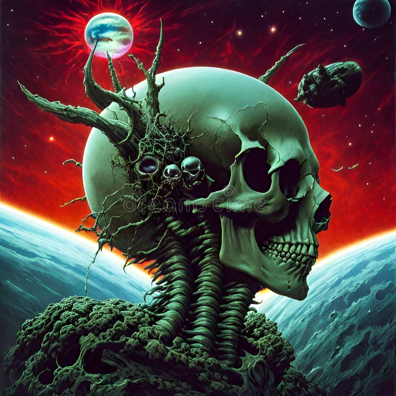 Skeleton Skull in Outer Space Stock Illustration - Illustration of ...