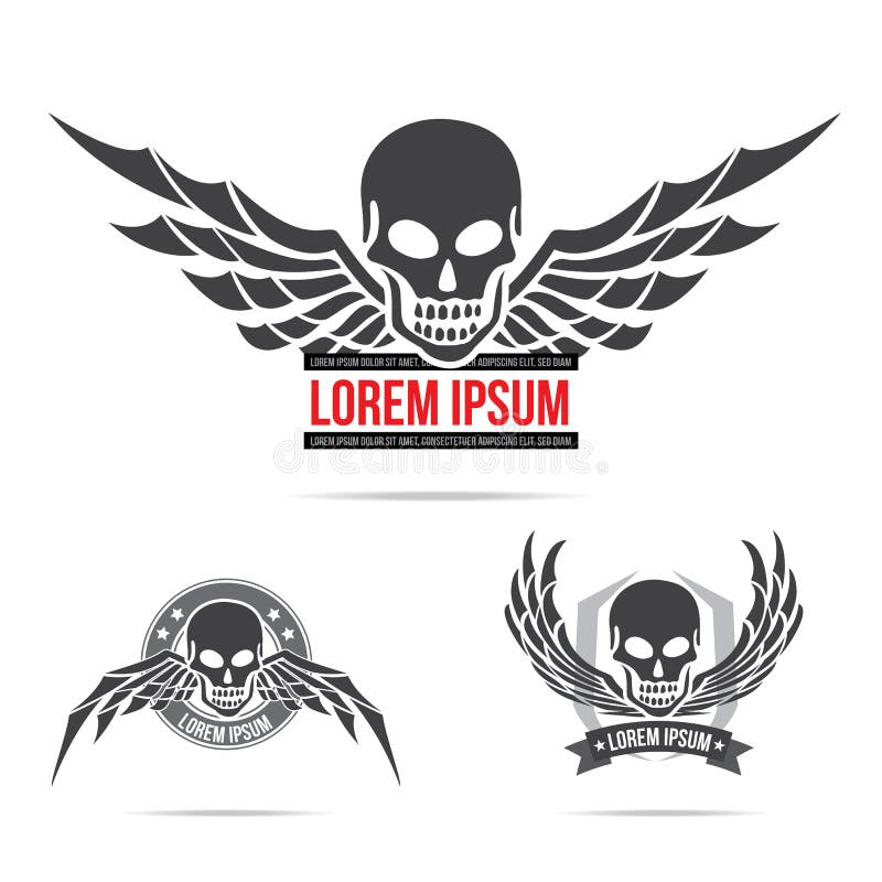 Skeleton Skull with Wing Logo Emblem Vector Illustration Element Stock ...