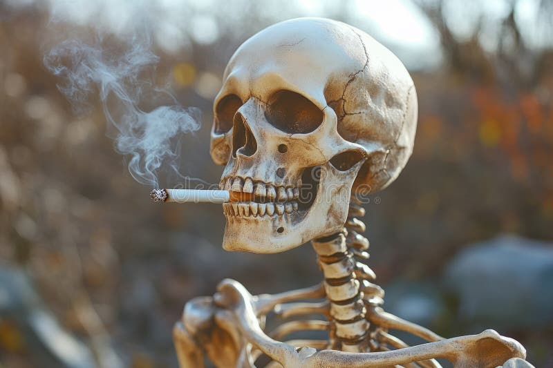 Skeleton Smoking a Cigarette Representing the Dangers of Smoking Stock ...