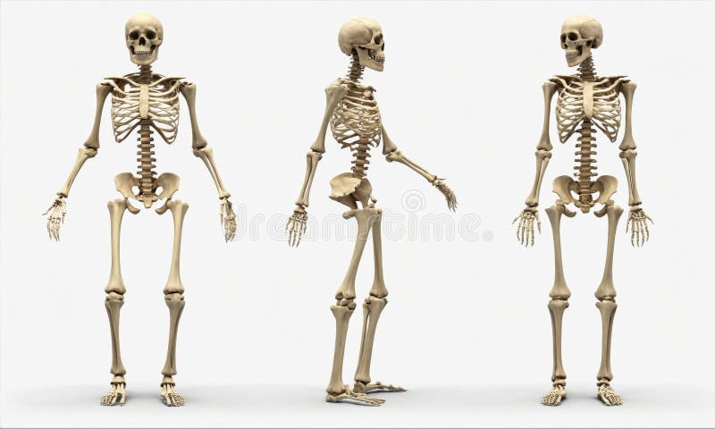 Skeleton Standing in Different Poses on a White Background Stock ...