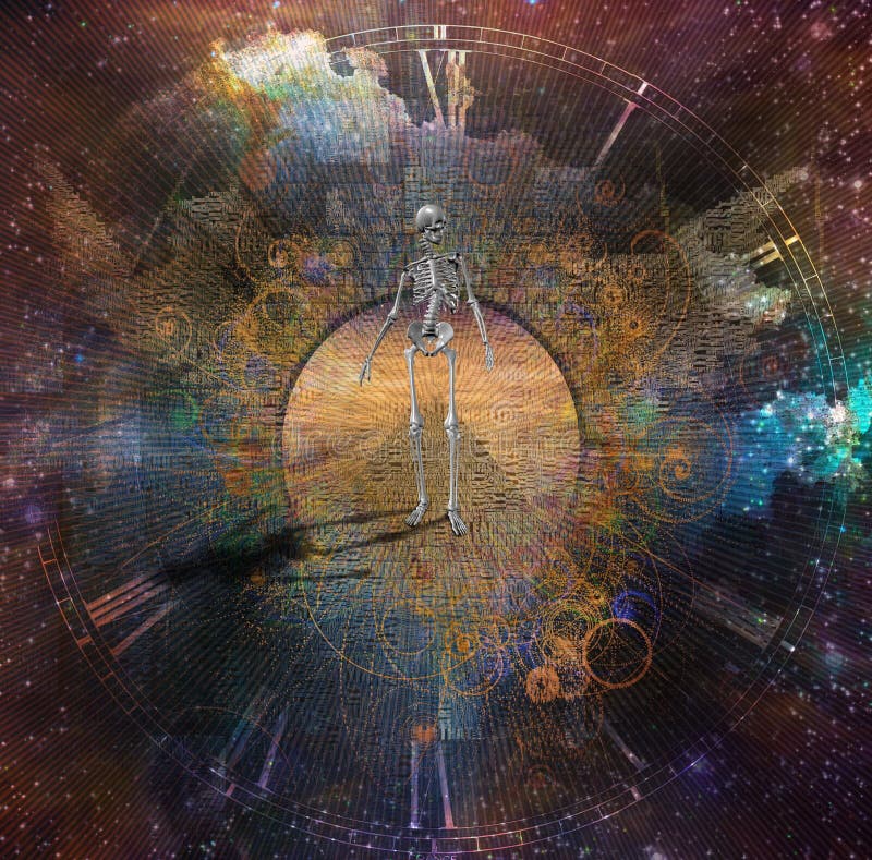 Skeleton on Stone Road in Vivid Space Stock Illustration - Illustration ...