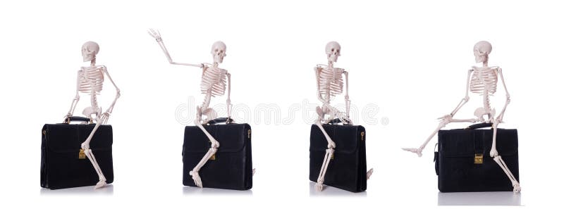 Skeleton with Suitcase Isolated on White Stock Photo - Image of case ...