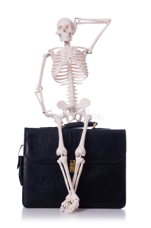 Skeleton with Suitcase Isolated on White Stock Image - Image of overdue ...