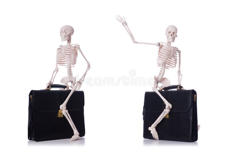 Skeleton with Suitcase on White Stock Photo - Image of funny, dead ...
