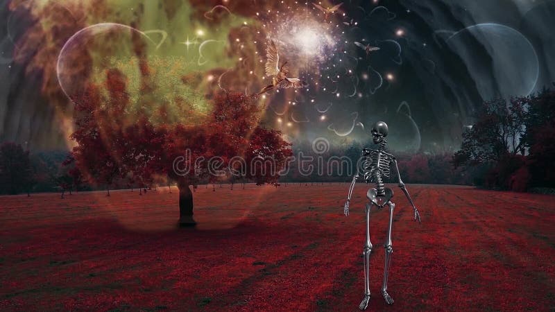 Skeleton in Surreal Landscape Stock Video - Video of creation, dream ...