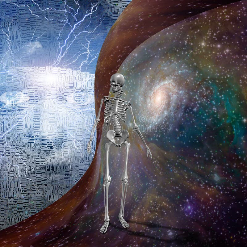 Skeleton in surreal space stock illustration. Illustration of guide ...
