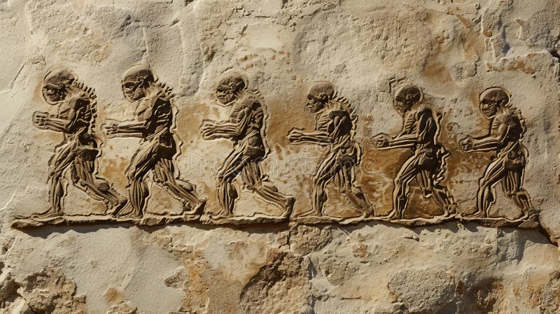 Skeleton-themed Stone Carving Illustrating the Evolution of Humans ...