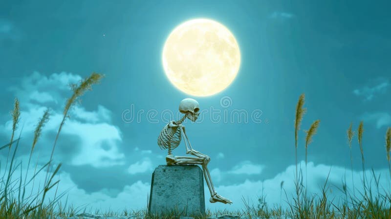 Skeleton Under the Moonlight Stock Illustration - Illustration of ...