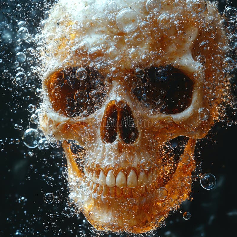 Skeleton Underwater Surrounded by Bubbles in Dark Water Stock Photo ...