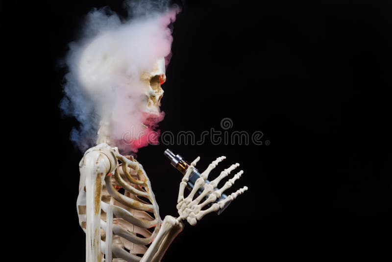 Skeleton Vaping Clouds of Red Highlighted Vapor with an Ecigarette ...