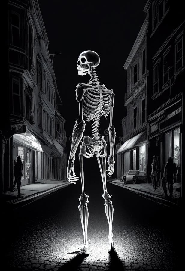 Skeleton on a Walk in the Night City. AI Genarated Stock Illustration ...