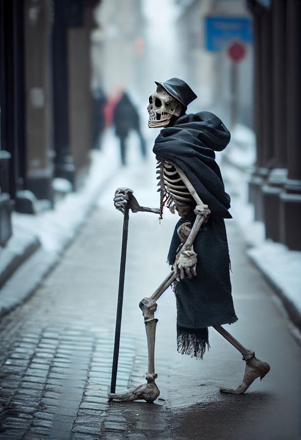 Skeleton Walks Around the City. AI Generated Stock Illustration ...