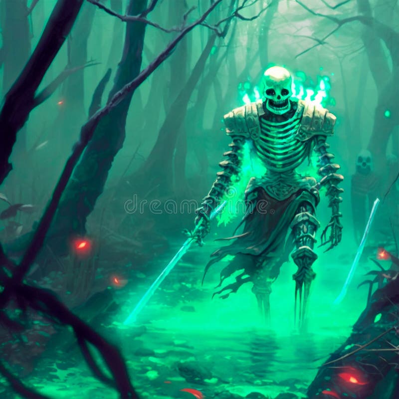 Skeleton Warrior Rises from the Swamp Stock Illustration - Illustration ...