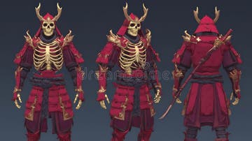 Skeleton Warrior in Samurai Armor, Shown from Three Angles. the Figure ...