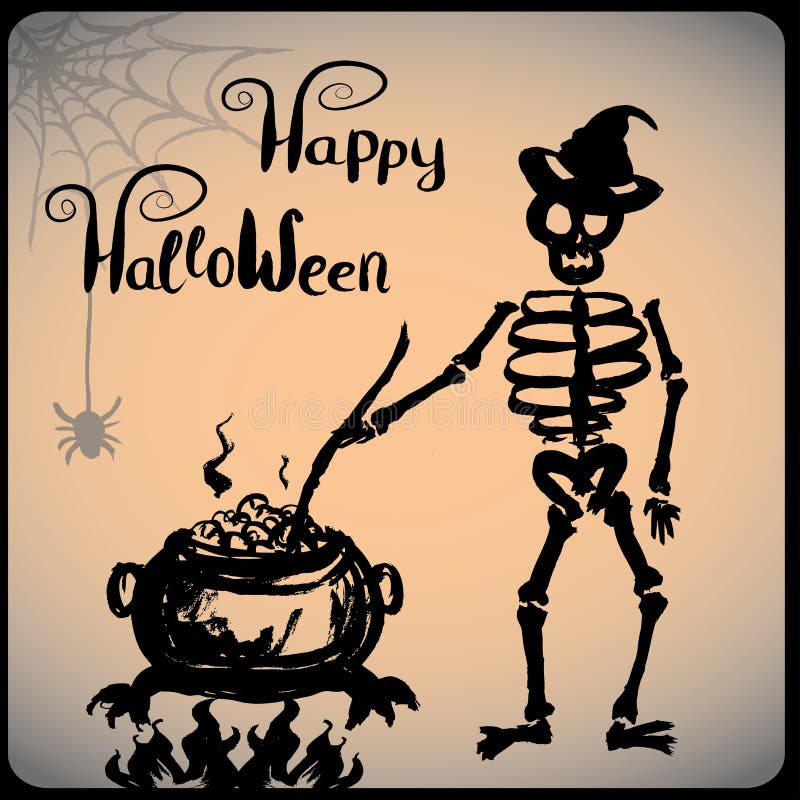 Skeleton Wearing a Hat, Happy Halloween. Stock Vector - Illustration of ...